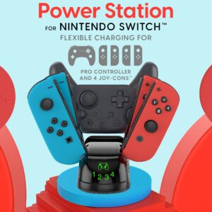 TALK WORKS 5-in-1 Game Controller Charger Station Compatible with Nintendo Switch + Switch OLED - Charging Dock for 4 Joy-Con Controllers & 1 Pro Controller - Includes 5-Foot USB-C Cable