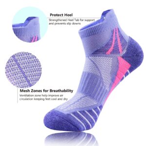 J.WMEET Womens Ankle Socks Athletic Cushioned Breathable Performance Sport Tab Cotton Quarter Women's Running Socks 6 Pack