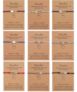 bomail 8-9 teacher blessing card bracelets for women men adjustable teaching wish bracelets gifts for teacher thank you appreciation gifts for graduation,birthday, teacher's day gift (c)