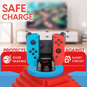 TALK WORKS 5-in-1 Game Controller Charger Station Compatible with Nintendo Switch + Switch OLED - Charging Dock for 4 Joy-Con Controllers & 1 Pro Controller - Includes 5-Foot USB-C Cable