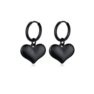 heart love dangle drop endless small hoop stainless steel earrings for women girls sensitive ear minimalist dangling round circle huggie hoops dainty punk hanging hypoallergenic jewelry gifts for her