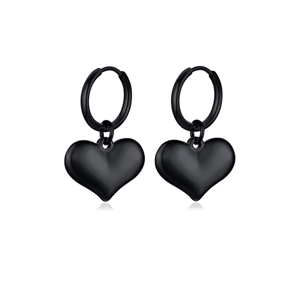 Heart Love Dangle Drop Endless Small Hoop Stainless Steel Earrings For Women Girls Sensitive Ear Minimalist Dangling Round Circle Huggie Hoops Dainty Punk Hanging Hypoallergenic Jewelry Gifts for Her