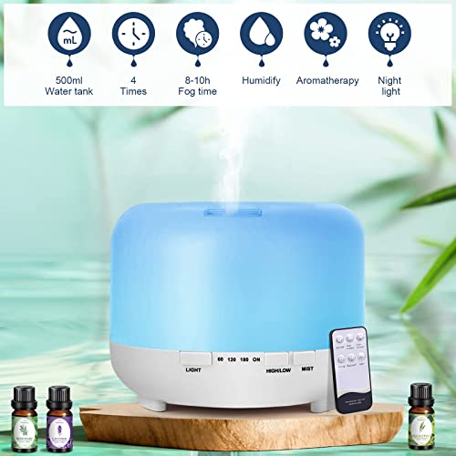 Moisturnt Aromatherapy Essential Oil Diffuser for Room: 500ml Aroma Air Humidifier Remote Control for Home Large & Small Rooms-Ultrasonic Cool Mist Diffusers Oils Vaporizer with Light,Light White