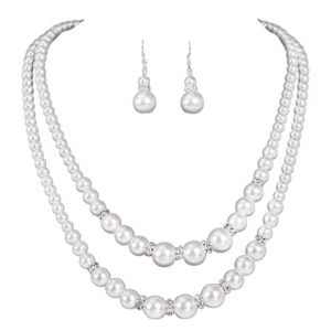 unicra 1920s gatsby pearl jewelry set vintage crystal bride necklace earrings set silver pearl multilayer bridal necklace jewelry accessories for women and brides