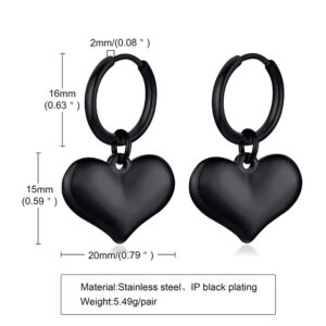 Heart Love Dangle Drop Endless Small Hoop Stainless Steel Earrings For Women Girls Sensitive Ear Minimalist Dangling Round Circle Huggie Hoops Dainty Punk Hanging Hypoallergenic Jewelry Gifts for Her