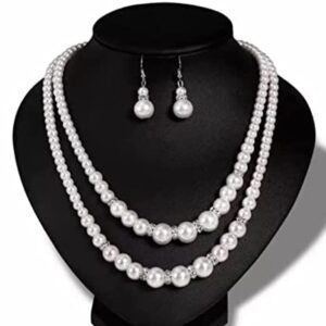 Unicra 1920s Gatsby Pearl Jewelry Set Vintage Crystal Bride Necklace Earrings Set Silver Pearl Multilayer Bridal Necklace Jewelry Accessories for Women and Brides