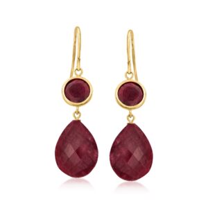 ross-simons 26.00 ct. t.w. ruby drop earrings in 14kt yellow gold