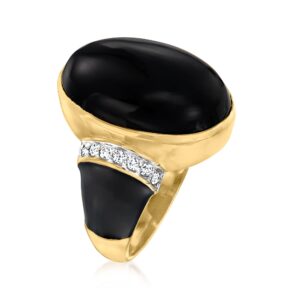 Ross-Simons Black Onyx and .22 ct. t.w. Diamond Ring With Black Enamel in 18kt Gold Over Sterling. Size 8