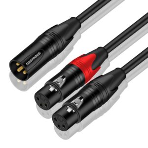 dremake balanced xlr microphone y splitter audio cable, xlr male to dual xlr female y cord, 3-pin xlr male to double xlr female mic adapter converter cable 3 feet 2 female to 1 male xlr plug