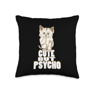 cat lover pedigree cat kitten saying hangover owners party cute but psycho teenager age cat throw pillow, 16x16, multicolor