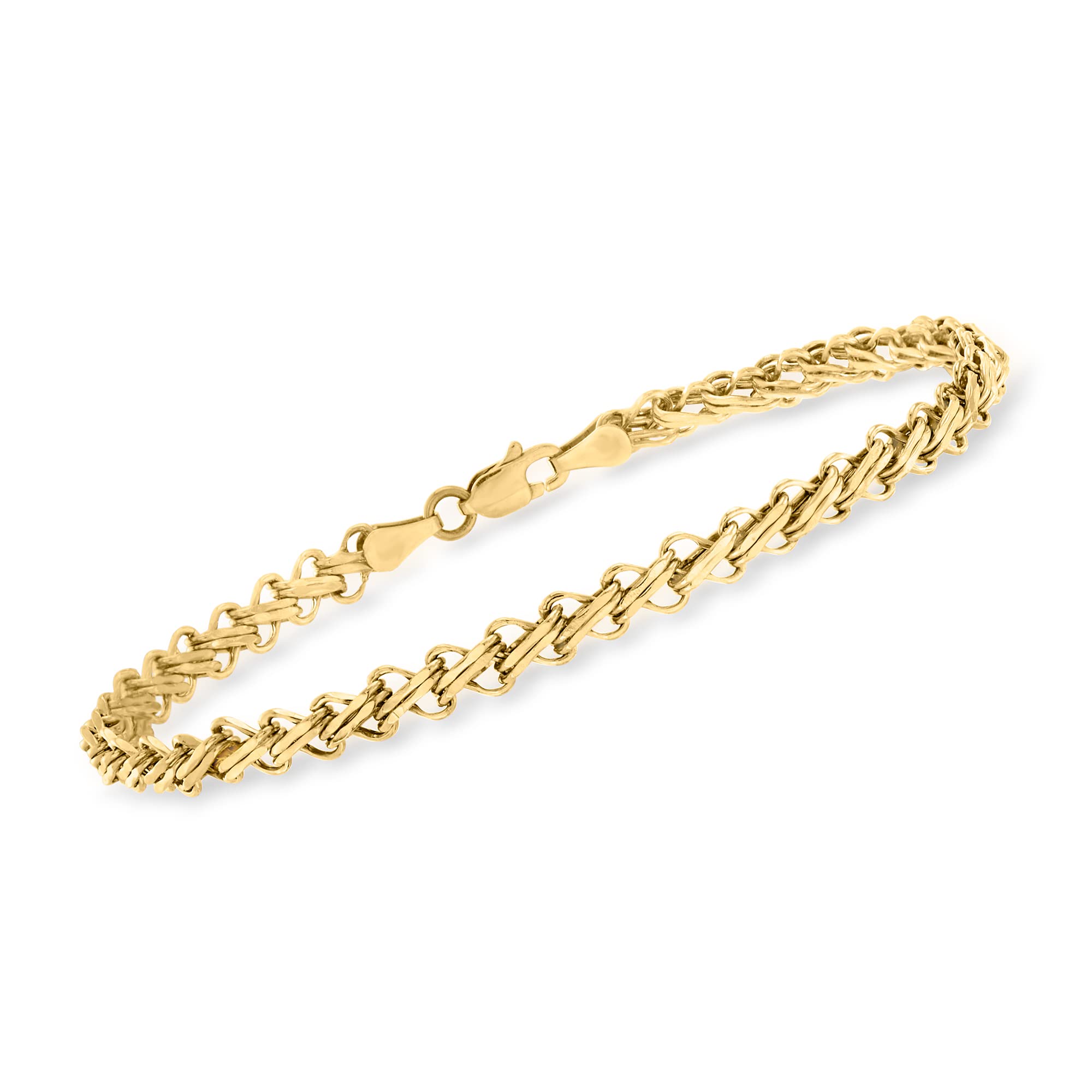 Ross-Simons 14kt Yellow Gold Double-Bar Link Bracelet. 7 inches