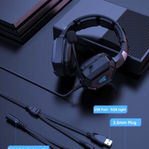 Gaming Headset with Microphone, Gaming Headphones Compatible for PS4 PS5 Xbox PC with RGB Lights, PlayStation Headset with Noise Reduction 7.1 Surround Sound Over-Ear and Wired 3.5mm Jack (Black)