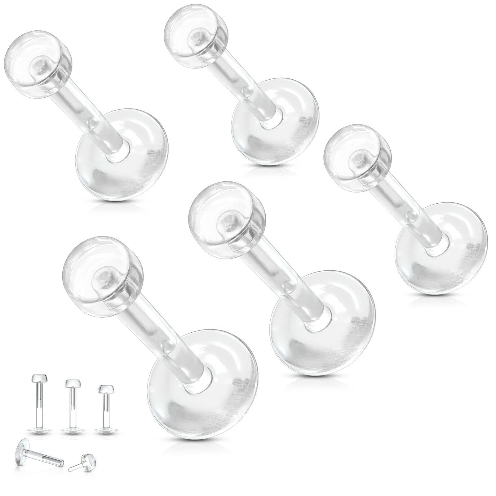 5 Pc Acrylic Flexible Labret Helix Ear Cartilage Piercing Push in Retainers 16G - 8mm