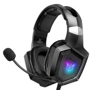 gaming headset with microphone, gaming headphones compatible for ps4 ps5 xbox pc with rgb lights, playstation headset with noise reduction 7.1 surround sound over-ear and wired 3.5mm jack (black)