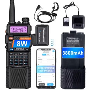 baofeng uv-5r ham radio handheld high power two way radio 3800mah battery walkie talkies with earpiece and tidradio wireless programmer adapter support phone app program