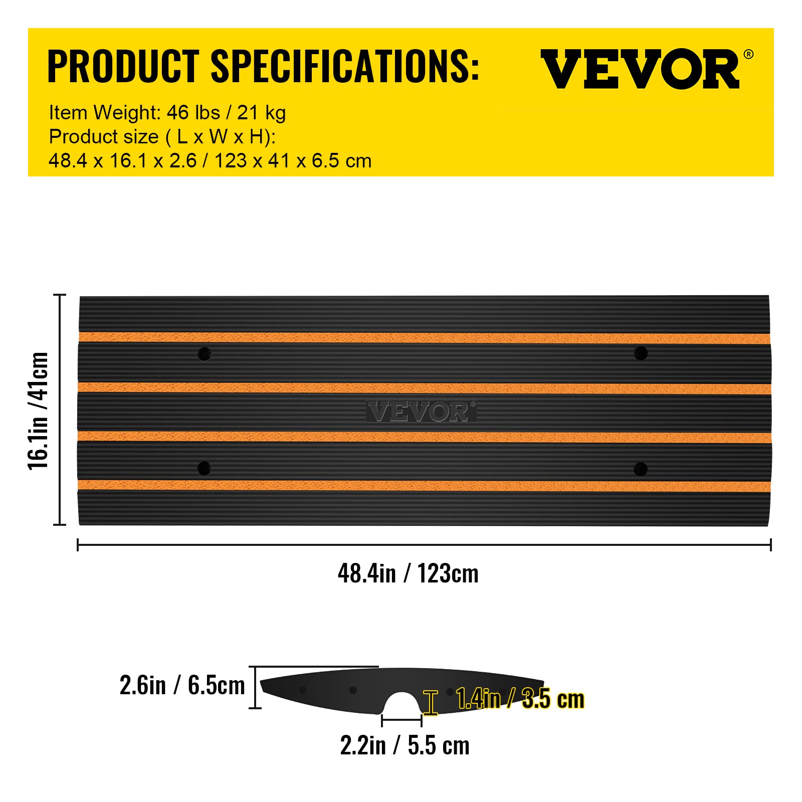 VEVOR Driveway Curb Ramp 2 Pack, 33069 Lbs Capacity Rubber Car Ramp, 2.6" Rise Curb Ramp for Driveway, Loading Dock, Garage, Sidewalk, Car, Truck, Scooter