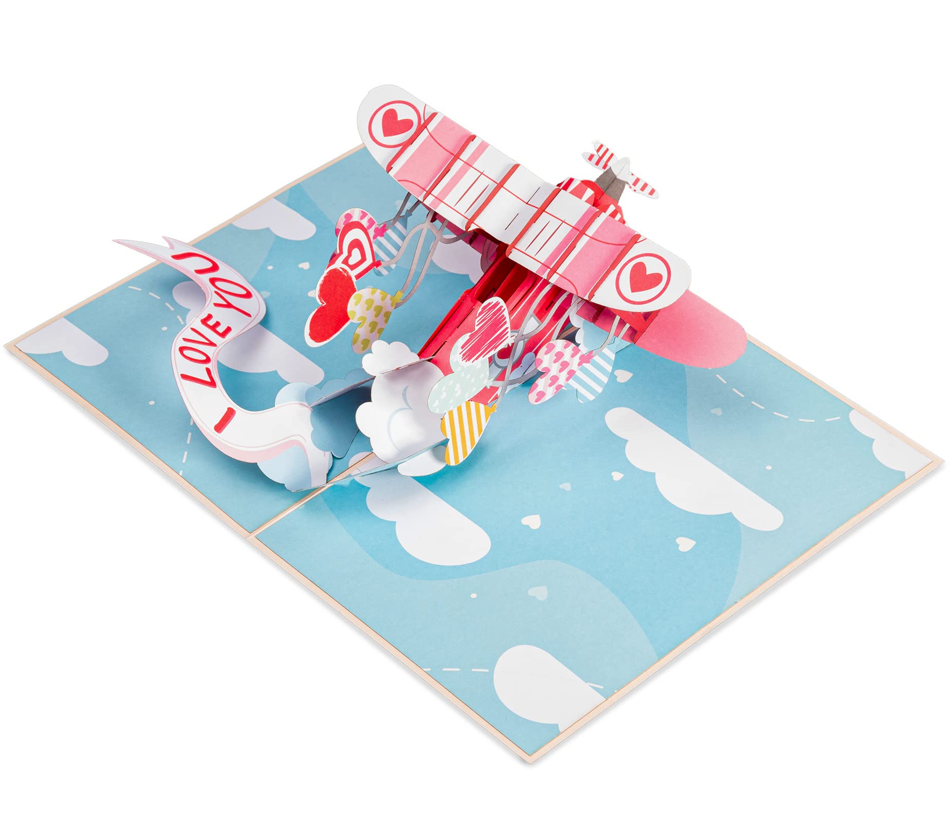 Paper Love 3D Pop Up Card, I Love You Biplane, For Valentines Day, Mothers Day, Birthday, All Occasions, Adult or Kids - 5" x 7" Cover - Includes Envelope and Note Tag