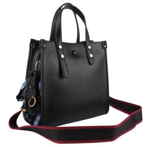 Women's Leather Hand Held Purse Satchel Tote Bag with Charms, Dual Changeable Straps