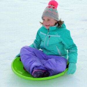 Paricon Flexible Flyer Round Flying Saucer Disc Racer Polyethylene Snow Sled Toboggan, for Ages 4 & Up, 26" Diameter, Green/Orange (2 Pack)