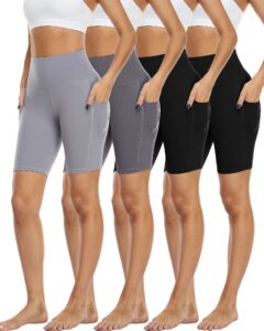 zonoss 4 pack biker shorts with pockets for women high waist,womens athletic workout shorts for summer,2black,dark gray,light gray,xl