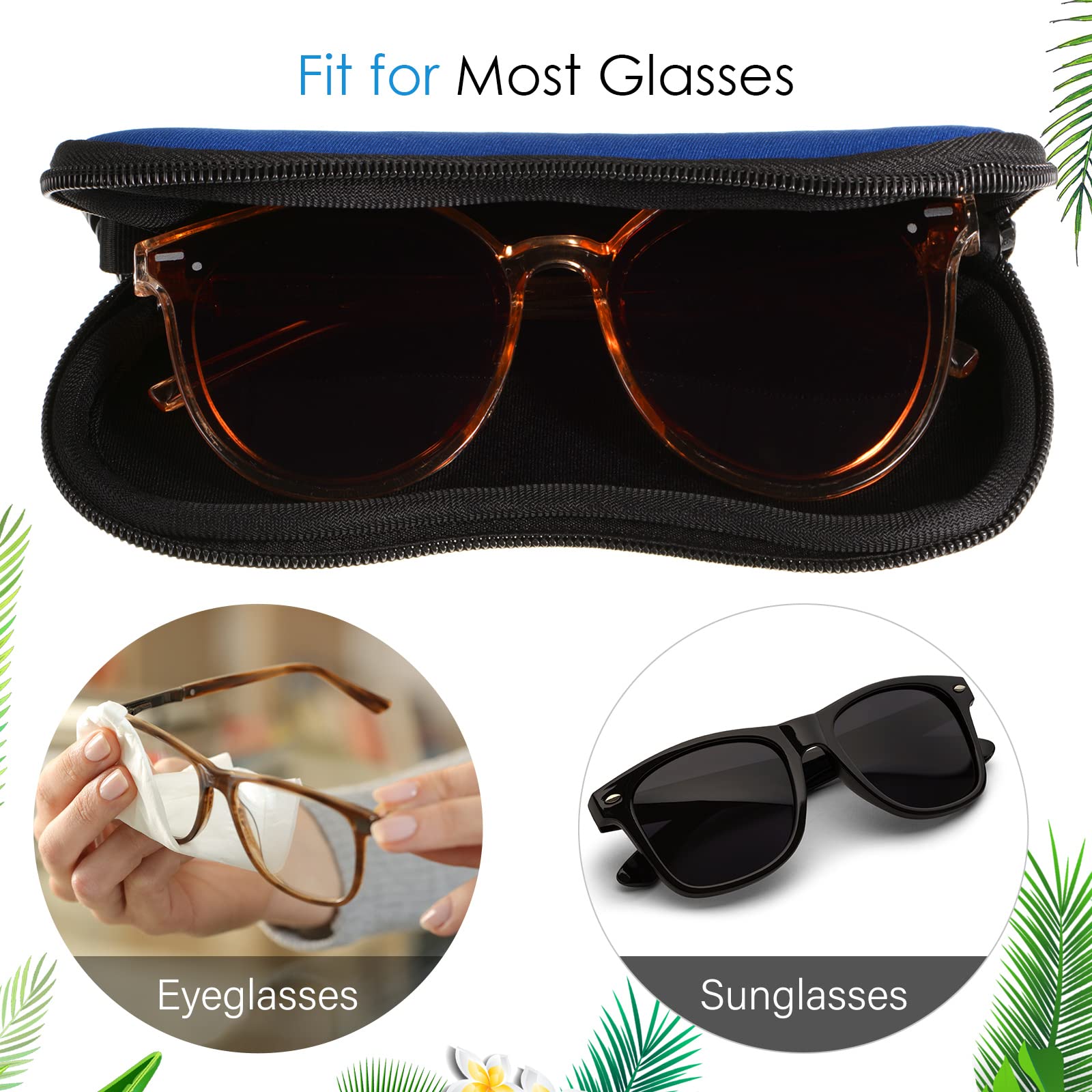 Flutesan 3 Pieces Sunglasses Soft Case Portable Neoprene Zipper Eyeglass Case Ultra Light Sunglasses Safety Pouch Glasses Case with Clip