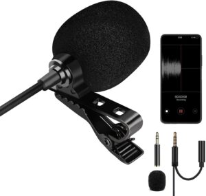 bokadzi 5 feet 3.5mm lavalier microphone lapel omnidirectional condenser mic for iphone android & windows smartphones, youtube, interview, studio, video recording（with the 4 pin to 3 pin adapter）