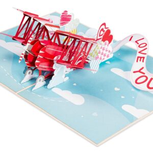 Paper Love 3D Pop Up Card, I Love You Biplane, For Valentines Day, Mothers Day, Birthday, All Occasions, Adult or Kids - 5" x 7" Cover - Includes Envelope and Note Tag