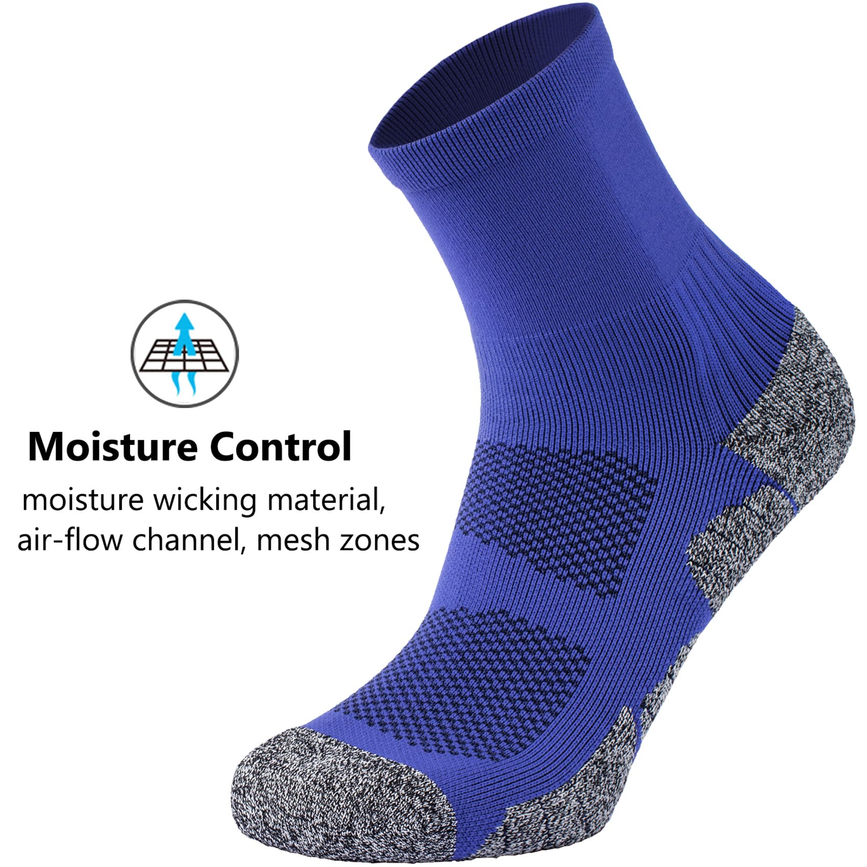 CWVLC Compression Athletic Unisex Quarter Socks Cushioned, 4-Pairs Royal Blue, XL