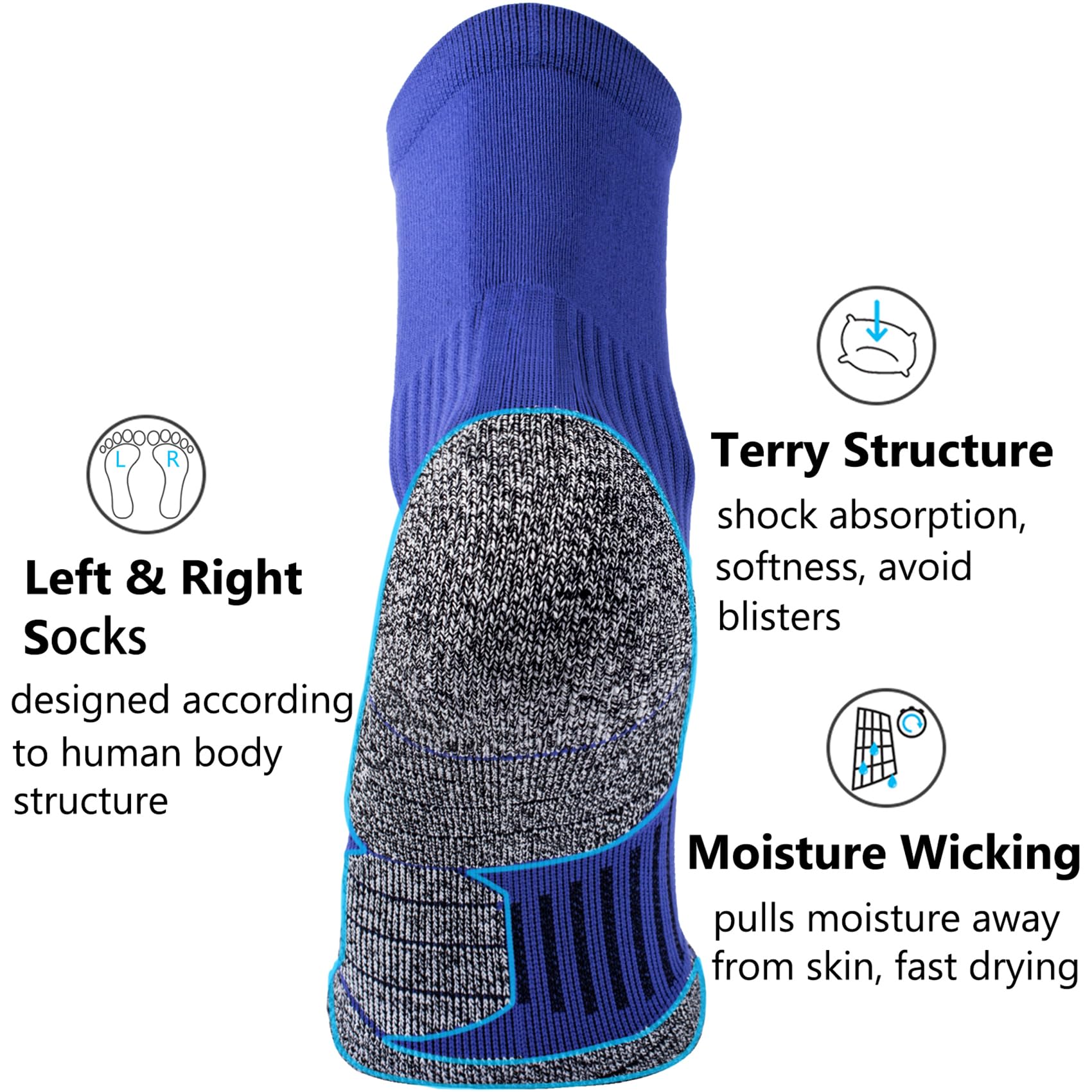 CWVLC Compression Athletic Unisex Quarter Socks Cushioned, 4-Pairs Royal Blue, XL