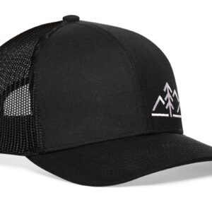 HAKA Mountain & Pine Tree (Modern) Embroidered Trucker Hat, Outdoor Hat for Men & Women, Adjustable Baseball Cap, Mesh Snapback, Golf Hat (Black)