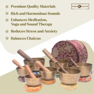 Authentic Tibetan Singing Bowl From 7 Planets, Hand Hammered Design relaxation & Supporting Holistic Healing (Kasha Hand beaten Set with box)