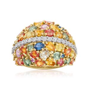 ross-simons 8.30 ct. t.w. multicolored sapphire and .60 ct. t.w. white zircon ring in 18kt gold over sterling. size 7