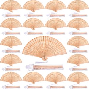 60 pieces wooden fans hand held folding fans vintage chinese fans hollow pattern with white tassel and gift bag for wedding guest, bridal shower, birthday gift, party favors and home decorations