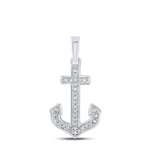 sterling silver womens round diamond anchor nautical pendant 1/12 cttw