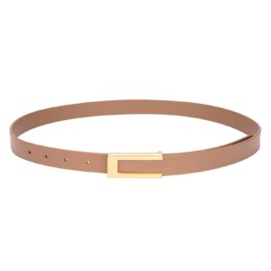 yooai womens leather belt skinny waist belt for dresses jeans pants with gold buckle khaki 95