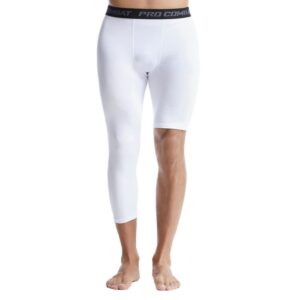 the new men's basketball single leg tight sports pants 3/4 one leg compression pants athletic base layer underwear (medium, white-1)