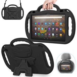 avawo kids case for fire hd 10 & fire hd 10 plus latest model tablet (13th/11th generation 2023/2021 release), with shoulder strap, lightweight shockproof handle, black