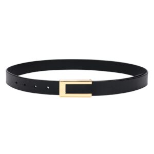 yooai womens leather belt skinny waist belt for dresses jeans pants with gold buckle black 105