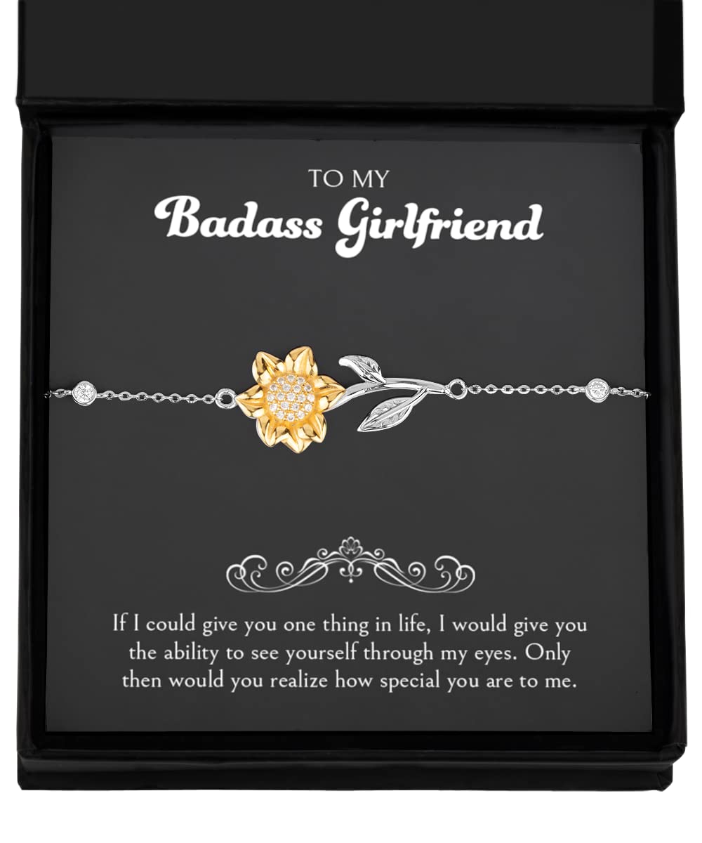 Valentine's Day Presents for Girlfriend, Bracelet for Girlfriend, Girlfriend Birthday Cute Gifts, Romantic Gift Ideas for Her, To My Badass Girlfriend 925 Sterling Silver Sunflower Bracelet For Women