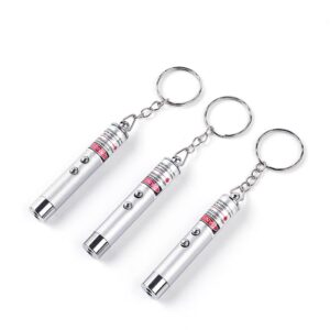 3pcs mini cat toys laser pointer pen keychain flashlight funny dog stick pet lamp white light led infrared button electronics included (3 pcs pack, silver gray)