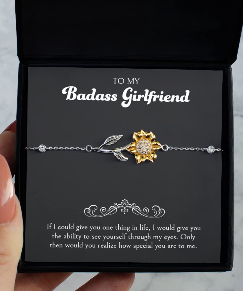 Valentine's Day Presents for Girlfriend, Bracelet for Girlfriend, Girlfriend Birthday Cute Gifts, Romantic Gift Ideas for Her, To My Badass Girlfriend 925 Sterling Silver Sunflower Bracelet For Women