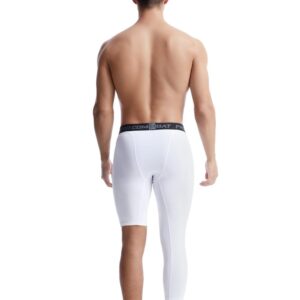 The New Men's Basketball single leg tight sports pants 3/4 One Leg Compression Pants Athletic Base Layer Underwear (Medium, White-1)