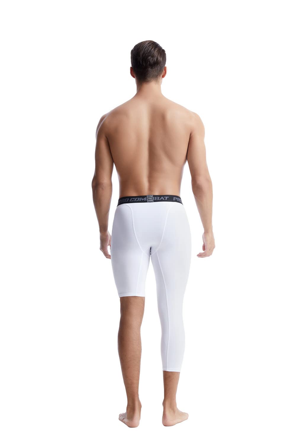 The New Men's Basketball single leg tight sports pants 3/4 One Leg Compression Pants Athletic Base Layer Underwear (Medium, White-1)