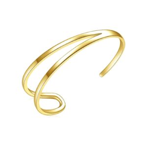 e personalized gold bracelets for women, 14k gold adjustable cuff bracelets stackable bracelets dainty lightweight bangles everyday jewelry for valentine's day wedding birthday (gold cuff bracelets)