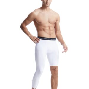 The New Men's Basketball single leg tight sports pants 3/4 One Leg Compression Pants Athletic Base Layer Underwear (Medium, White-1)