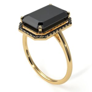 jewelryonclick 18k gold plated ring emerald cut halo diamond jewelry black onyx handcrafted easy to wear ornaments everyday rings for wife us size : 7