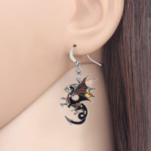 Enamel Alloy Dragon Earrings Fantasy Dinosaur Drop Dangle Fashion Jewelry For Women Charm Gift (Brown)