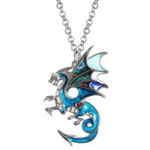 enamel alloy dragon necklace fantasy dinosaur pendant fashion jewelry for women girls zinc charm gift (blue)