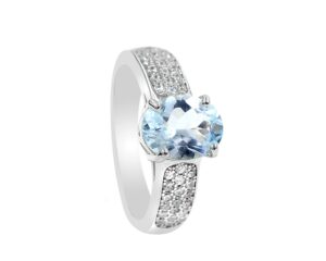 9x7 mm natural deep color aquamarine gemstone 925 sterling silver march birthstone solitaire unisex promise ring for engagement (rhodium plated silver, 6.5)