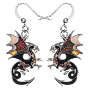 enamel alloy dragon earrings fantasy dinosaur drop dangle fashion jewelry for women charm gift (brown)